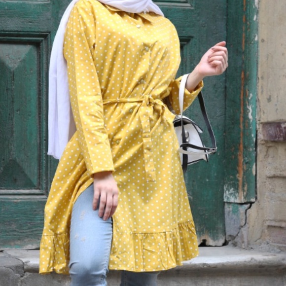 Jackets & Coats | Yellow Polka Dot Lightweight Jacket Tunic Top Wrap ...